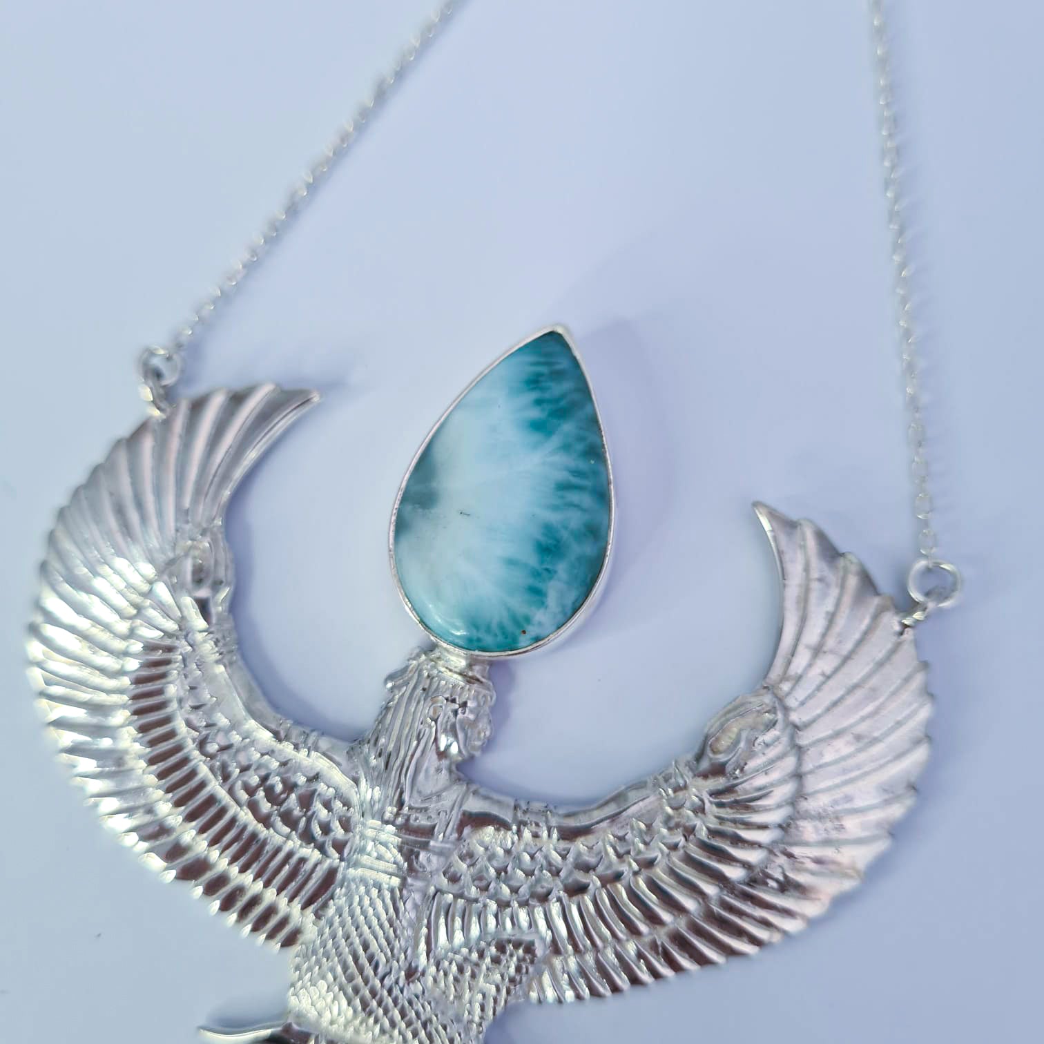 Premium Medium Sterling Silver Isis Goddess Necklace with Larimar – FeatherTribe