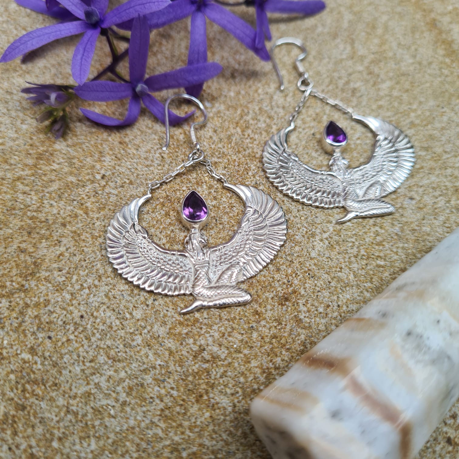 Amethyst Silver Isis Goddess Earrings – FeatherTribe